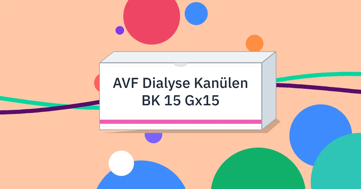 Symbolbild: Packung mit der Aufschrift AVF Dialyse Kanülen BK 15 Gx15 (PZN 04168989) – Verfügbarkeit und Bezug in Apotheken in Frankfurt am Main