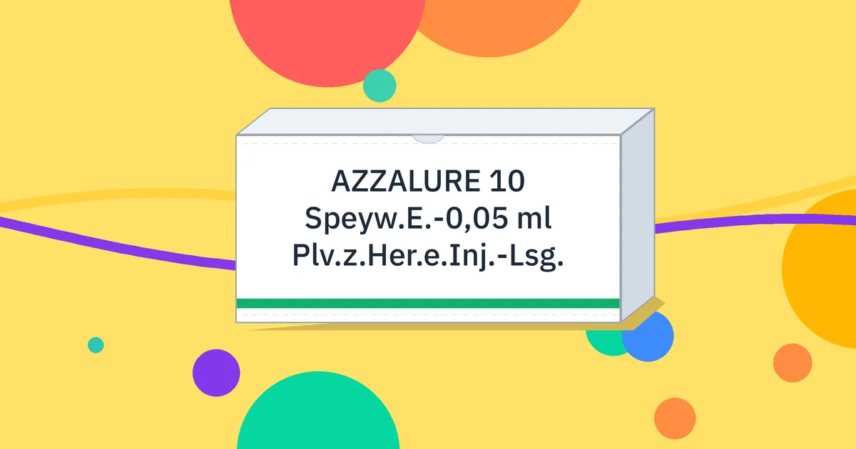 Symbolbild: Packung mit der Aufschrift AZZALURE 10 Speyw.E.-0,05 ml Plv.z.Her.e.Inj.-Lsg. (PZN 13624883) – Verfügbarkeit und Bezug in Apotheken in Frankfurt am Main