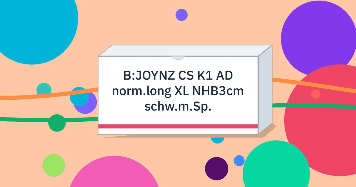 Symbolbild: Packung mit der Aufschrift B:JOYNZ CS K1 AD norm.long XL NHB3cm schw.m.Sp. (PZN 20529412) – Verfügbarkeit und Bezug in Apotheken in Frankfurt am Main