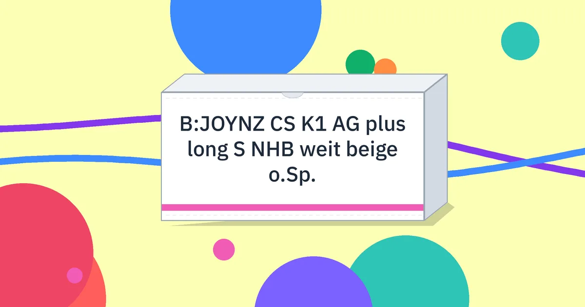 Symbolbild: Packung mit der Aufschrift B:JOYNZ CS K1 AG plus long S NHB weit beige o.Sp. (PZN 20532851) – Verfügbarkeit und Bezug in Apotheken in Frankfurt am Main