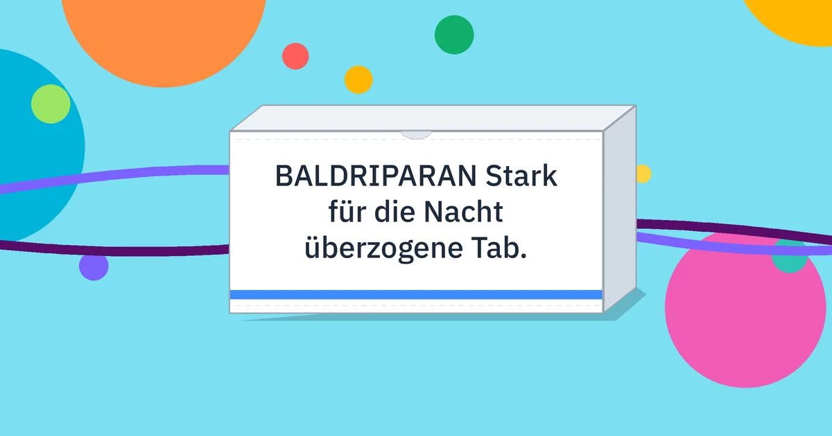 Symbolbild: Packung mit der Aufschrift BALDRIPARAN Stark für die Nacht überzogene Tab. (PZN 00215657) – Verfügbarkeit und Bezug in Apotheken in Frankfurt am Main