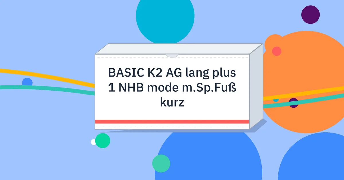 Symbolbild: Packung mit der Aufschrift BASIC K2 AG lang plus 1 NHB mode m.Sp.Fuß kurz (PZN 20266415) – Verfügbarkeit und Bezug in Apotheken in Frankfurt am Main