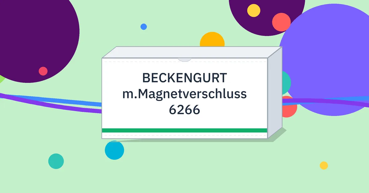 Symbolbild: Packung mit der Aufschrift BECKENGURT m.Magnetverschluss 6266 (PZN 09169812) – Verfügbarkeit und Bezug in Apotheken in Frankfurt am Main