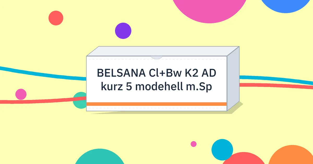 Symbolbild: Packung mit der Aufschrift BELSANA Cl+Bw K2 AD kurz 5 modehell m.Sp (PZN 12241795) – Verfügbarkeit und Bezug in Apotheken in Frankfurt am Main