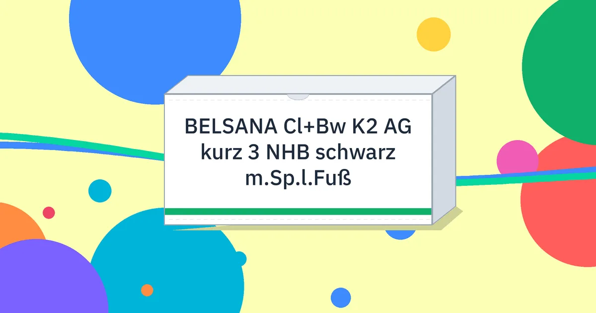 Symbolbild: Packung mit der Aufschrift BELSANA Cl+Bw K2 AG kurz 3 NHB schwarz m.Sp.l.Fuß (PZN 12243541) – Verfügbarkeit und Bezug in Apotheken in Frankfurt am Main