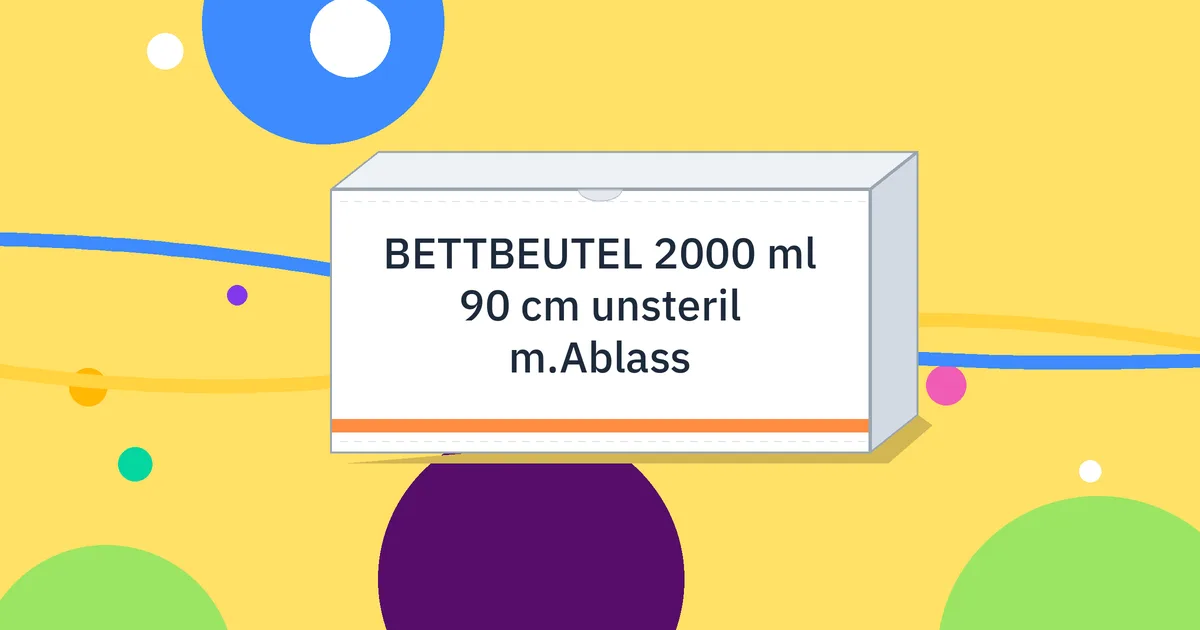 Symbolbild: Packung mit der Aufschrift BETTBEUTEL 2000 ml 90 cm unsteril m.Ablass (PZN 00048395) – Verfügbarkeit und Bezug in Apotheken in Frankfurt am Main