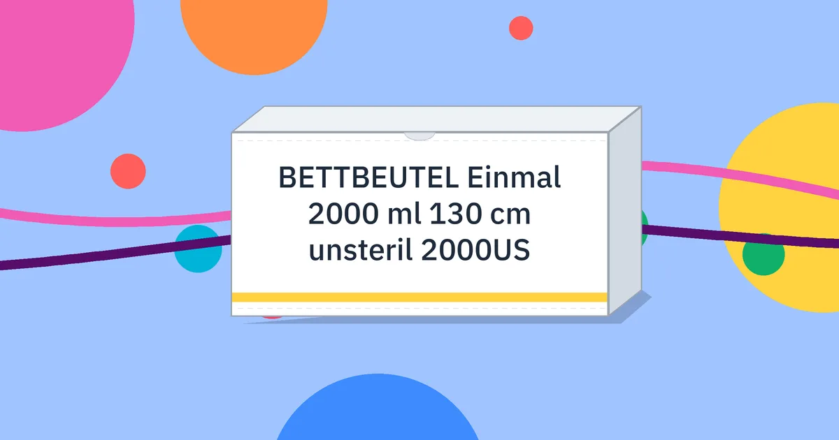 Symbolbild: Packung mit der Aufschrift BETTBEUTEL Einmal 2000 ml 130 cm unsteril 2000US (PZN 08845493) – Verfügbarkeit und Bezug in Apotheken in Frankfurt am Main