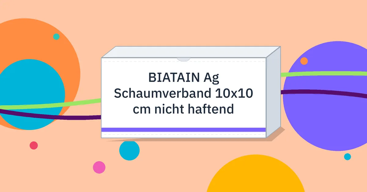 Symbolbild: Packung mit der Aufschrift BIATAIN Ag Schaumverband 10x10 cm nicht haftend (PZN 18736463) – Verfügbarkeit und Bezug in Apotheken in Frankfurt am Main