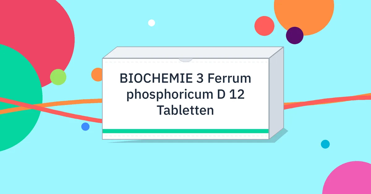 Symbolbild: Packung mit der Aufschrift BIOCHEMIE 3 Ferrum phosphoricum D 12 Tabletten (PZN 04324627) – Verfügbarkeit und Bezug in Apotheken in Frankfurt am Main