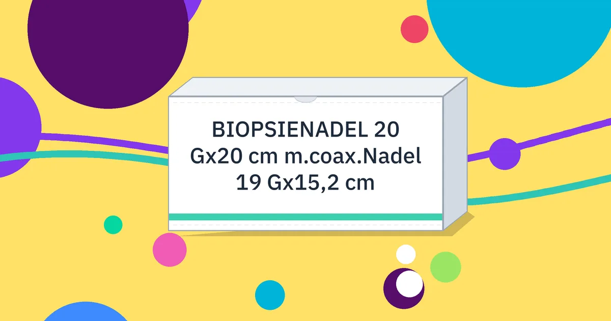 Symbolbild: Packung mit der Aufschrift BIOPSIENADEL 20 Gx20 cm m.coax.Nadel 19 Gx15,2 cm (PZN 12570955) – Verfügbarkeit und Bezug in Apotheken in Frankfurt am Main