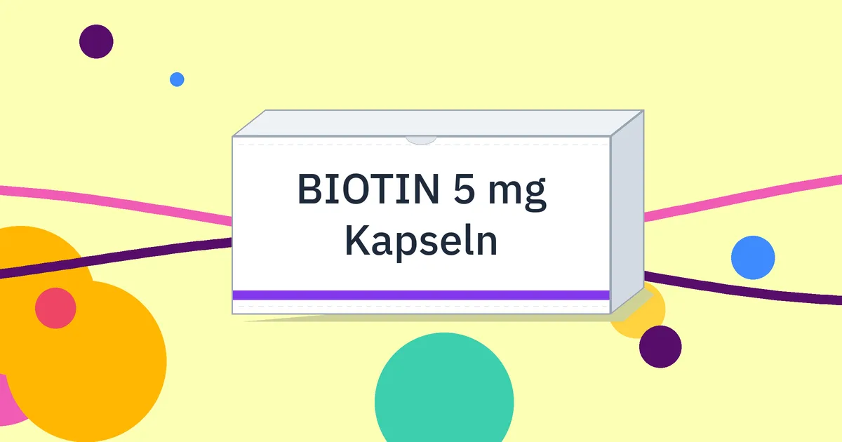 Symbolbild: Packung mit der Aufschrift BIOTIN 5 mg Kapseln (PZN 13974258) – Verfügbarkeit und Bezug in Apotheken in Frankfurt am Main