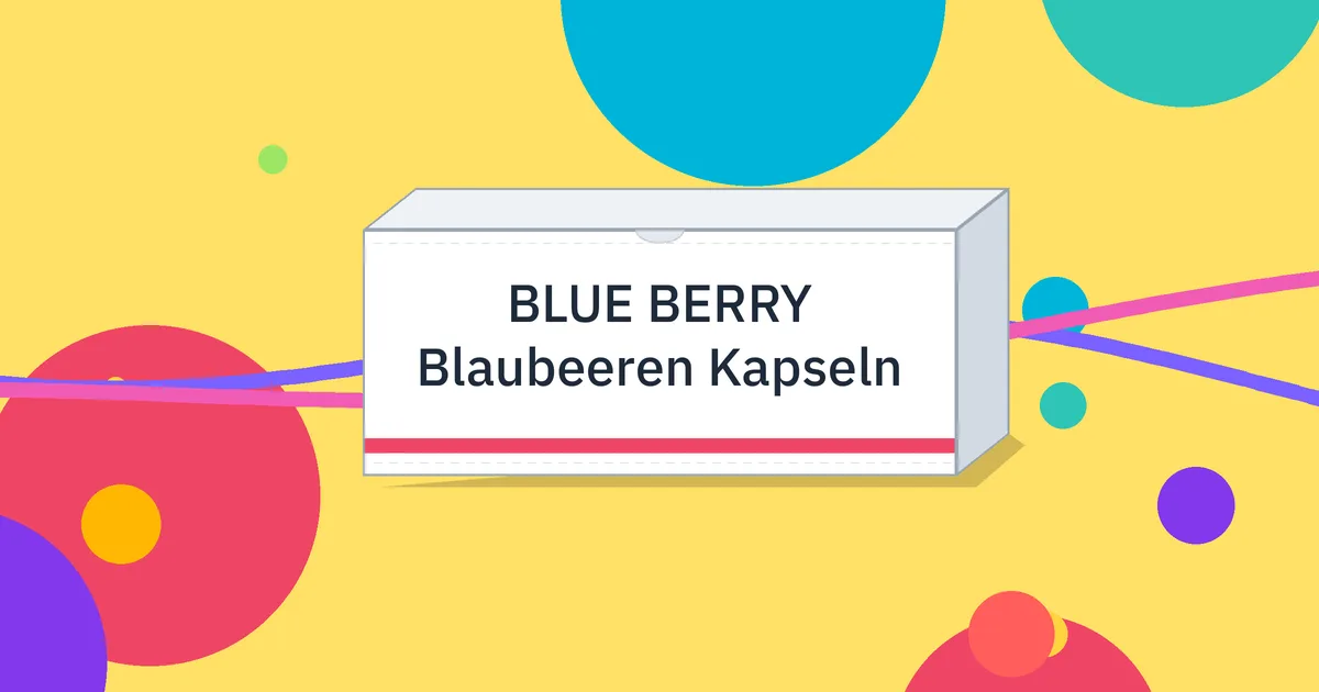 Symbolbild: Packung mit der Aufschrift BLUE BERRY Blaubeeren Kapseln (PZN 03740157) – Verfügbarkeit und Bezug in Apotheken in Frankfurt am Main