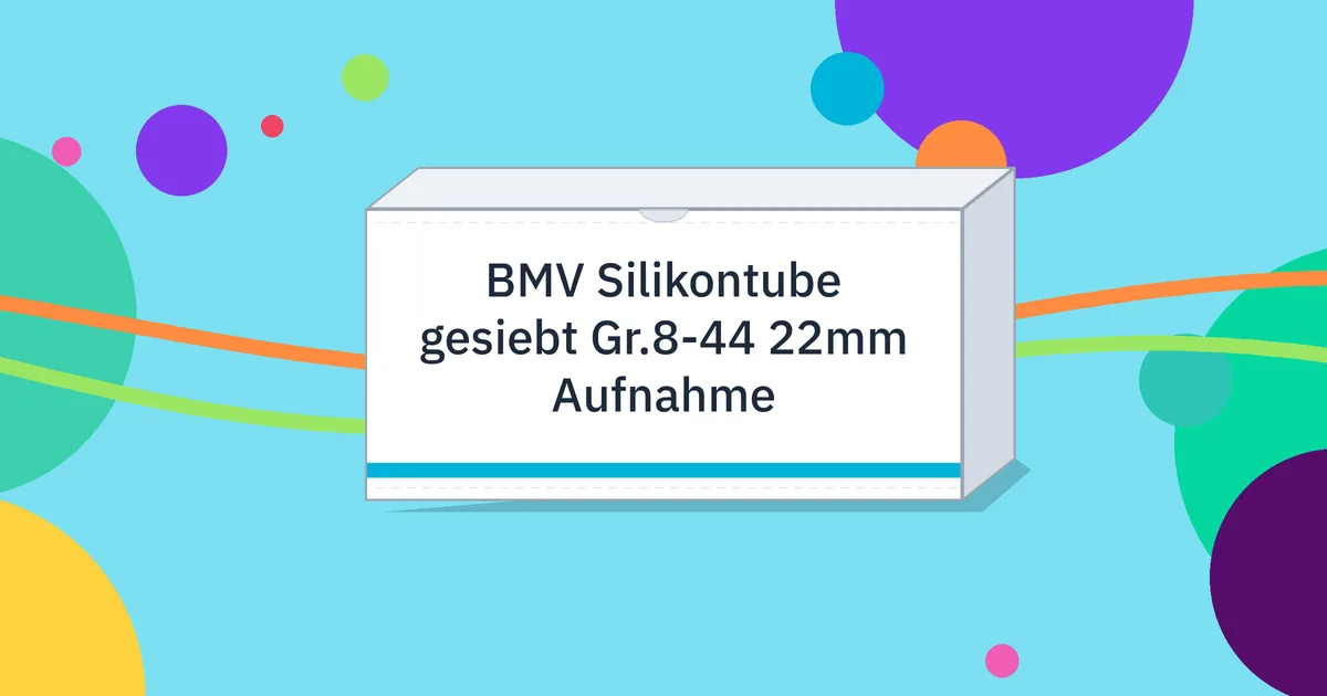 Symbolbild: Packung mit der Aufschrift BMV Silikontube gesiebt Gr.8-44 22mm Aufnahme (PZN 18386201) – Verfügbarkeit und Bezug in Apotheken in Frankfurt am Main