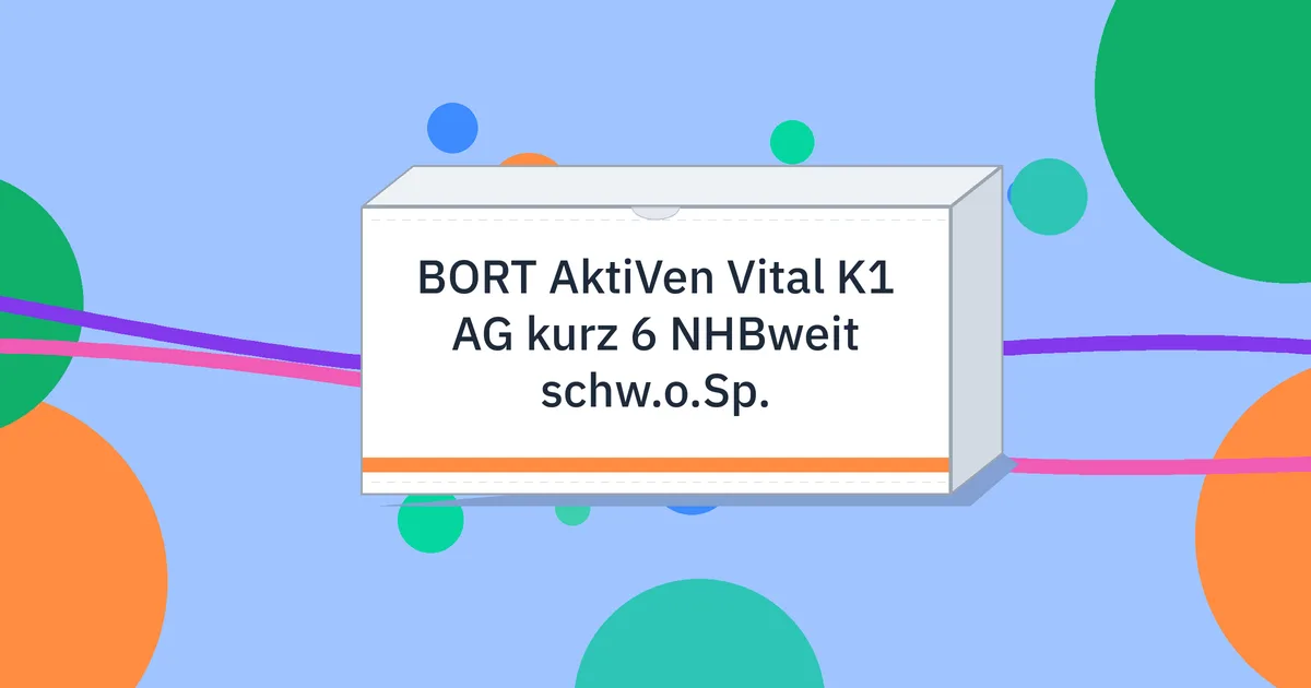 Symbolbild: Packung mit der Aufschrift BORT AktiVen Vital K1 AG kurz 6 NHBweit schw.o.Sp. (PZN 13735826) – Verfügbarkeit und Bezug in Apotheken in Frankfurt am Main