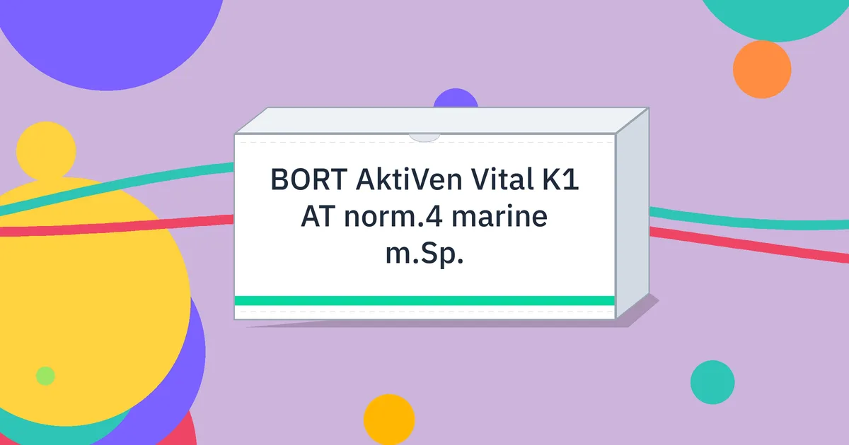 Symbolbild: Packung mit der Aufschrift BORT AktiVen Vital K1 AT norm.4 marine m.Sp. (PZN 13741169) – Verfügbarkeit und Bezug in Apotheken in Frankfurt am Main