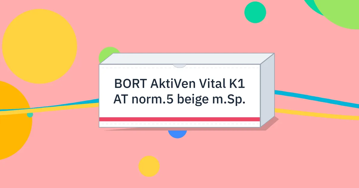 Symbolbild: Packung mit der Aufschrift BORT AktiVen Vital K1 AT norm.5 beige m.Sp. (PZN 13738486) – Verfügbarkeit und Bezug in Apotheken in Frankfurt am Main