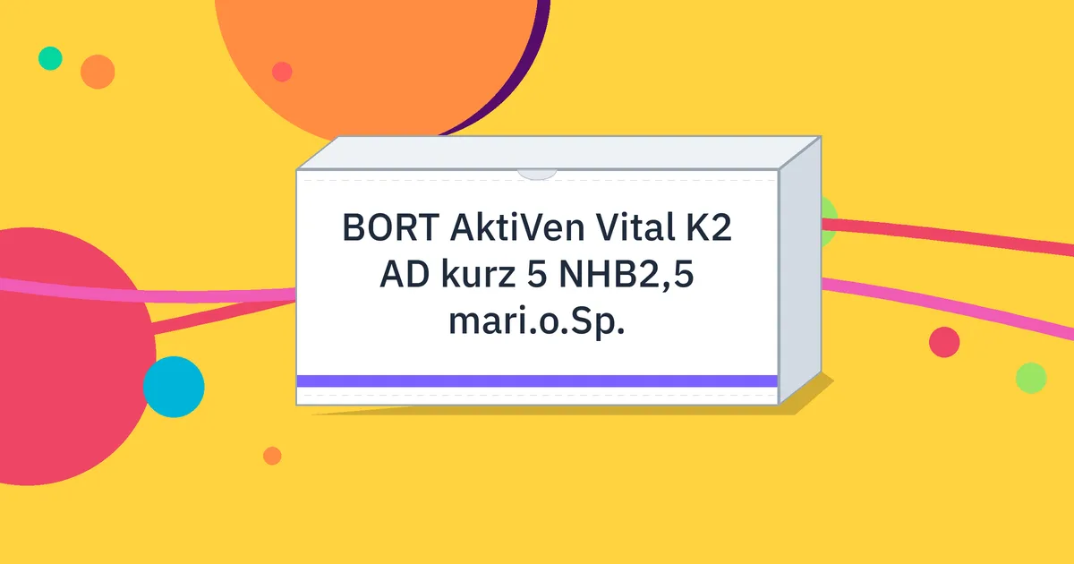 Symbolbild: Packung mit der Aufschrift BORT AktiVen Vital K2 AD kurz 5 NHB2,5 mari.o.Sp. (PZN 17499340) – Verfügbarkeit und Bezug in Apotheken in Frankfurt am Main