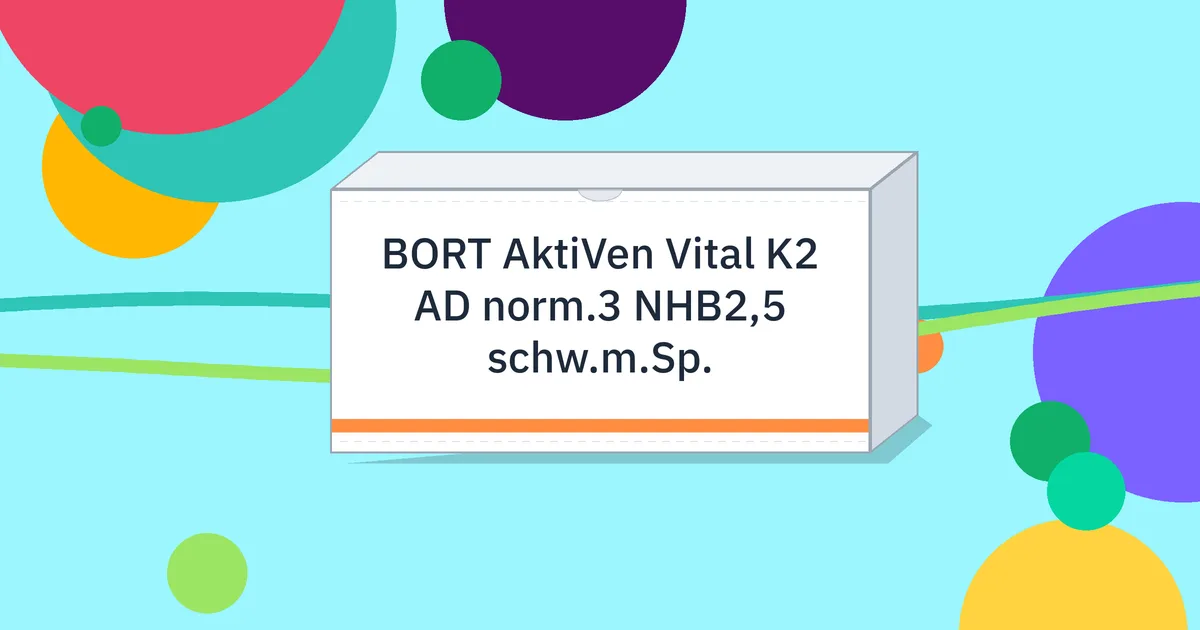 Symbolbild: Packung mit der Aufschrift BORT AktiVen Vital K2 AD norm.3 NHB2,5 schw.m.Sp. (PZN 17498062) – Verfügbarkeit und Bezug in Apotheken in Frankfurt am Main