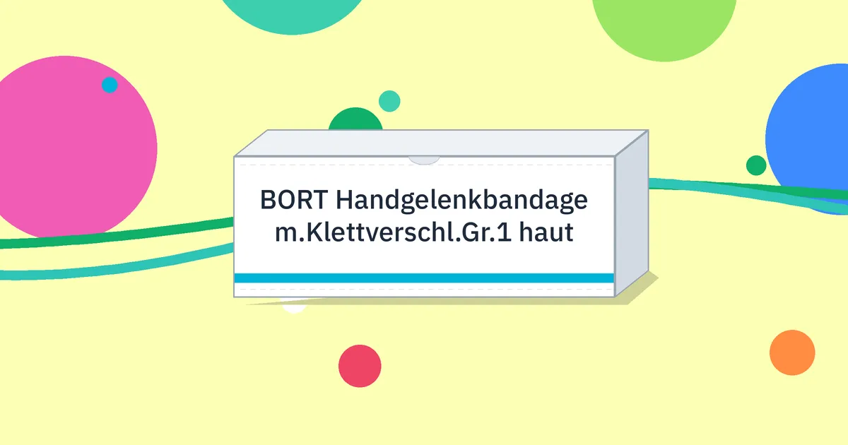 Symbolbild: Packung mit der Aufschrift BORT Handgelenkbandage m.Klettverschl.Gr.1 haut (PZN 02687797) – Verfügbarkeit und Bezug in Apotheken in Frankfurt am Main