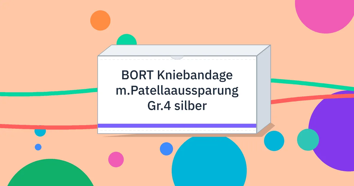 Symbolbild: Packung mit der Aufschrift BORT Kniebandage m.Patellaaussparung Gr.4 silber (PZN 16844817) – Verfügbarkeit und Bezug in Apotheken in Frankfurt am Main