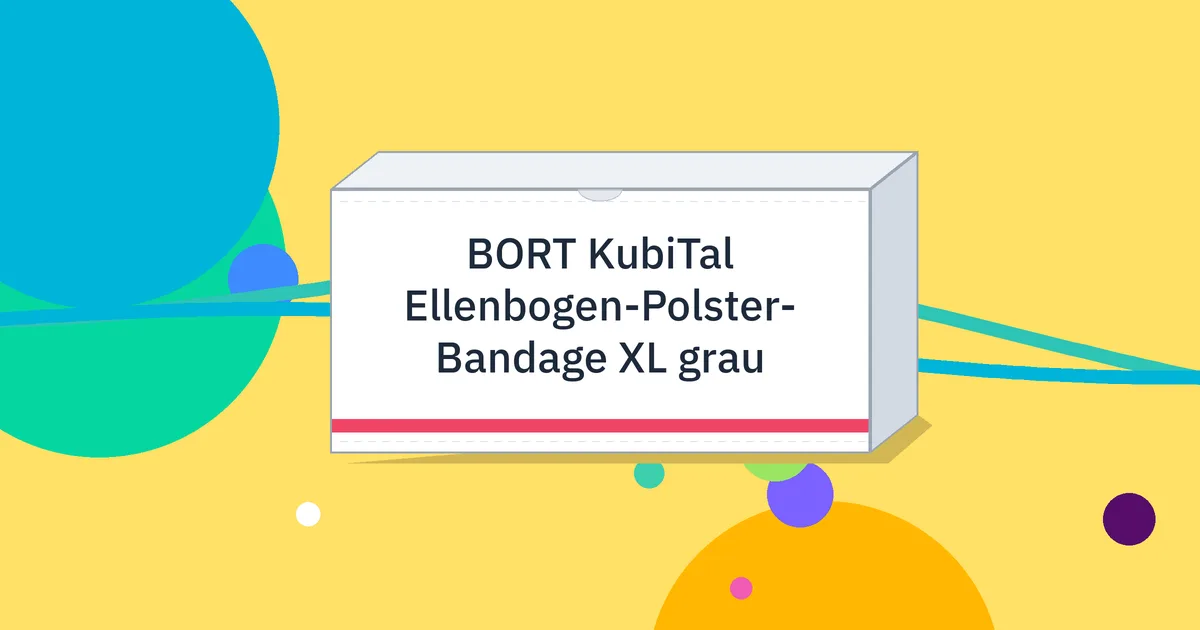Symbolbild: Packung mit der Aufschrift BORT KubiTal Ellenbogen-Polster-Bandage XL grau (PZN 18270415) – Verfügbarkeit und Bezug in Apotheken in Frankfurt am Main