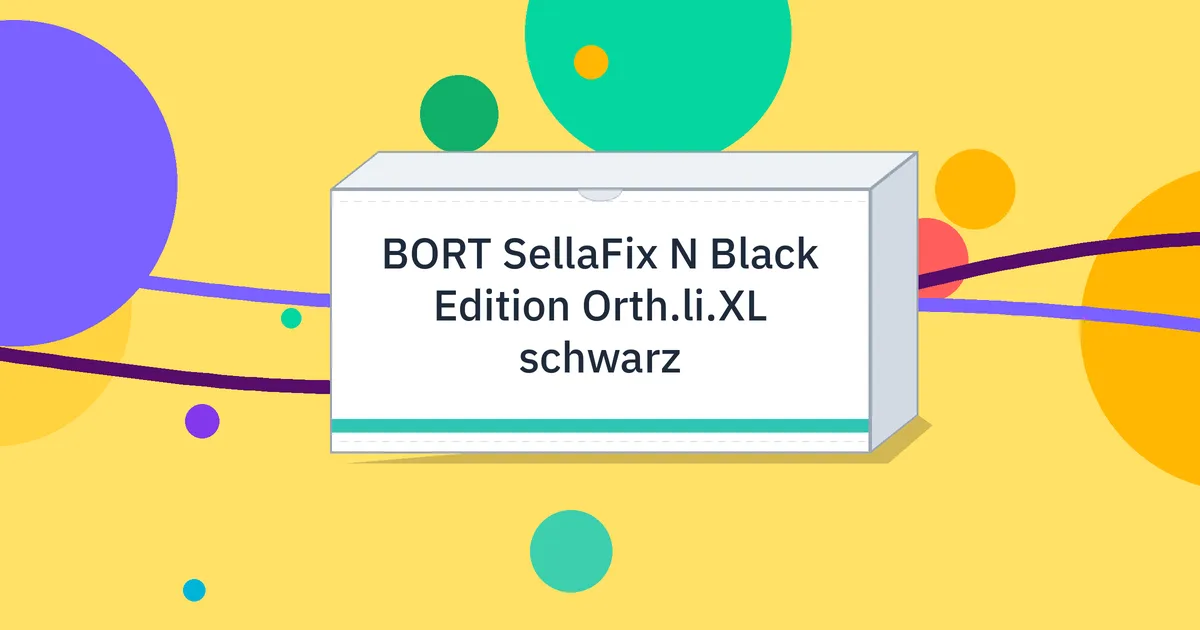 Symbolbild: Packung mit der Aufschrift BORT SellaFix N Black Edition Orth.li.XL schwarz (PZN 07670034) – Verfügbarkeit und Bezug in Apotheken in Frankfurt am Main