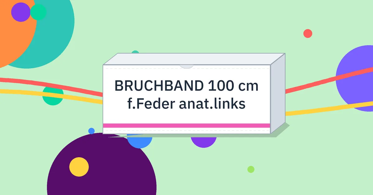 Symbolbild: Packung mit der Aufschrift BRUCHBAND 100 cm f.Feder anat.links (PZN 02007503) – Verfügbarkeit und Bezug in Apotheken in Frankfurt am Main