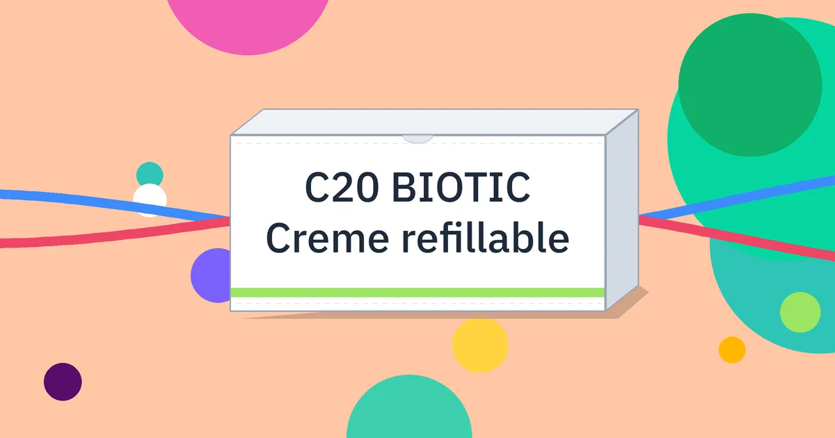 Symbolbild: Packung mit der Aufschrift C20 BIOTIC Creme refillable (PZN 20787195) – Verfügbarkeit und Bezug in Apotheken in Frankfurt am Main