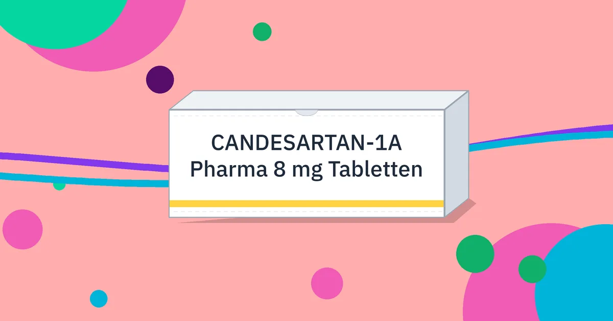 Symbolbild: Packung mit der Aufschrift CANDESARTAN-1A Pharma 8 mg Tabletten (PZN 09273142) – Verfügbarkeit und Bezug in Apotheken in Frankfurt am Main