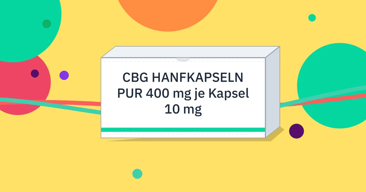 Symbolbild: Packung mit der Aufschrift CBG HANFKAPSELN PUR 400 mg je Kapsel 10 mg (PZN 15615552) – Verfügbarkeit und Bezug in Apotheken in Frankfurt am Main