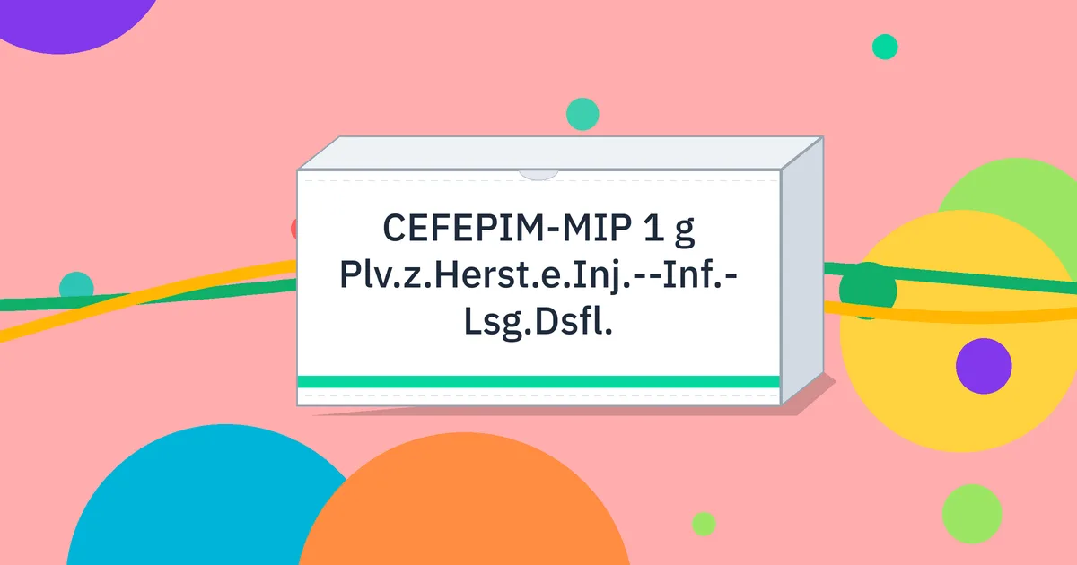 Symbolbild: Packung mit der Aufschrift CEFEPIM-MIP 1 g Plv.z.Herst.e.Inj.--Inf.-Lsg.Dsfl. (PZN 11287944) – Verfügbarkeit und Bezug in Apotheken in Frankfurt am Main