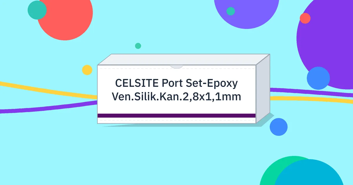 Symbolbild: Packung mit der Aufschrift CELSITE Port Set-Epoxy Ven.Silik.Kan.2,8x1,1mm (PZN 06867941) – Verfügbarkeit und Bezug in Apotheken in Frankfurt am Main