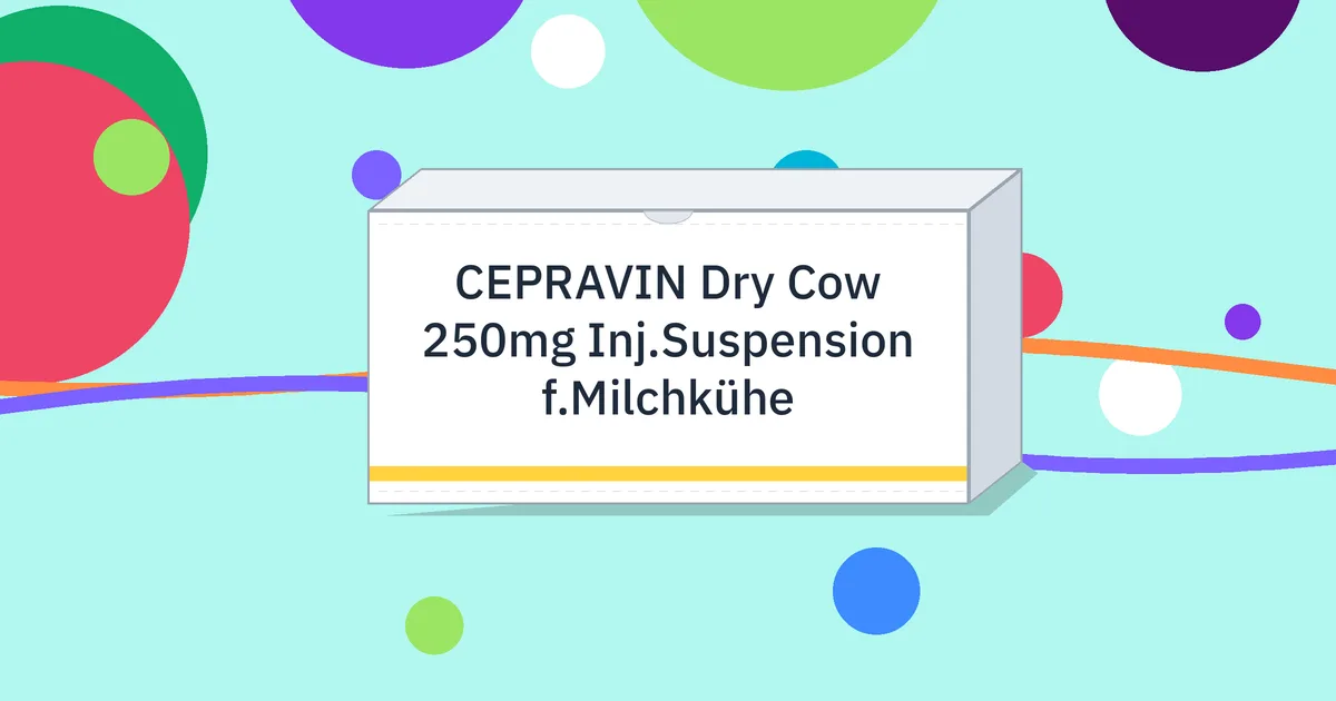 Symbolbild: Packung mit der Aufschrift CEPRAVIN Dry Cow 250mg Inj.Suspension f.Milchkühe (PZN 03721585) – Verfügbarkeit und Bezug in Apotheken in Frankfurt am Main