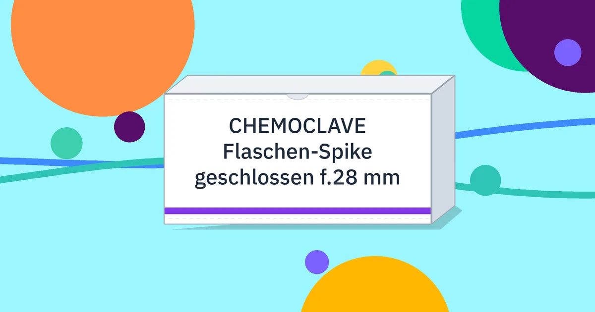 Symbolbild: Packung mit der Aufschrift CHEMOCLAVE Flaschen-Spike geschlossen f.28 mm (PZN 19443757) – Verfügbarkeit und Bezug in Apotheken in Frankfurt am Main
