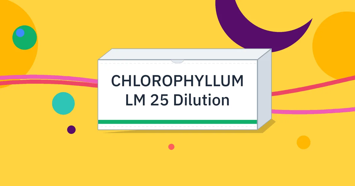 Symbolbild: Packung mit der Aufschrift CHLOROPHYLLUM LM 25 Dilution (PZN 13445175) – Verfügbarkeit und Bezug in Apotheken in Frankfurt am Main
