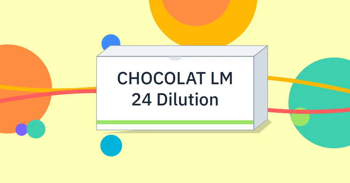 Symbolbild: Packung mit der Aufschrift CHOCOLAT LM 24 Dilution (PZN 12817031) – Verfügbarkeit und Bezug in Apotheken in Frankfurt am Main