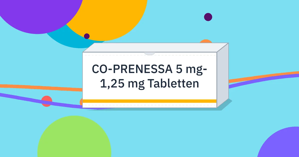 Symbolbild: Packung mit der Aufschrift CO-PRENESSA 5 mg-1,25 mg Tabletten (PZN 19232055) – Verfügbarkeit und Bezug in Apotheken in Frankfurt am Main