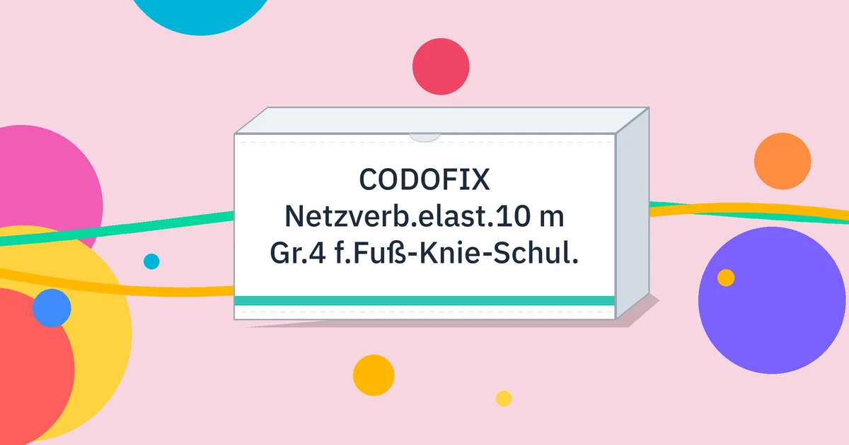 Symbolbild: Packung mit der Aufschrift CODOFIX Netzverb.elast.10 m Gr.4 f.Fuß-Knie-Schul. (PZN 13598111) – Verfügbarkeit und Bezug in Apotheken in Frankfurt am Main