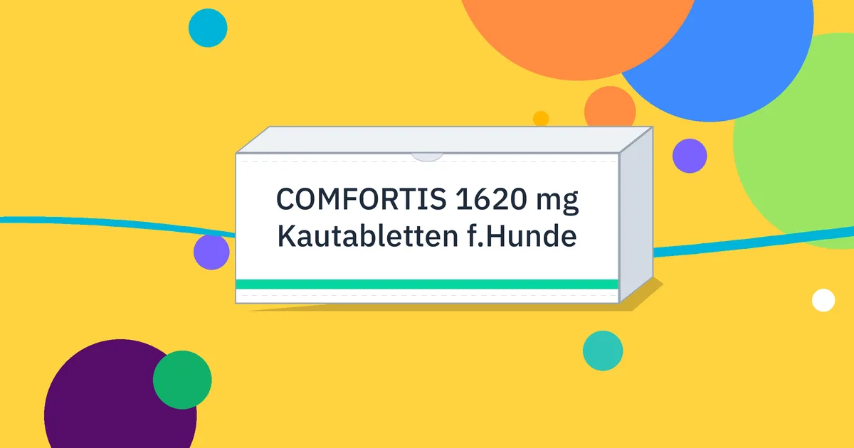 Symbolbild: Packung mit der Aufschrift COMFORTIS 1620 mg Kautabletten f.Hunde (PZN 13654447) – Verfügbarkeit und Bezug in Apotheken in Frankfurt am Main
