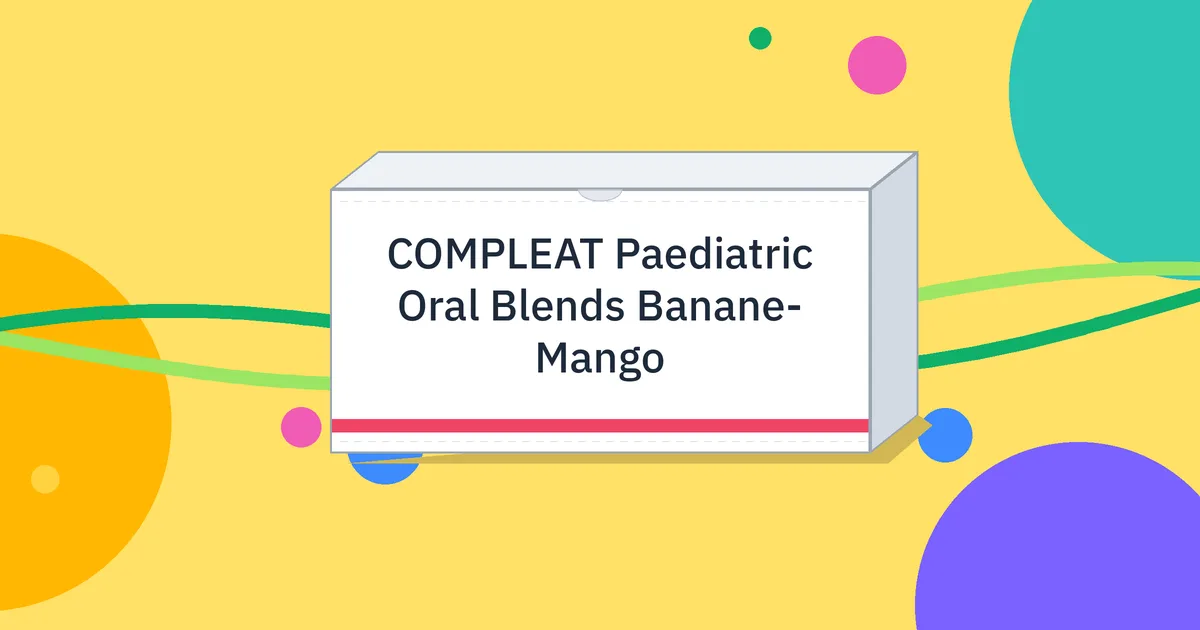 Symbolbild: Packung mit der Aufschrift COMPLEAT Paediatric Oral Blends Banane-Mango (PZN 20636148) – Verfügbarkeit und Bezug in Apotheken in Frankfurt am Main