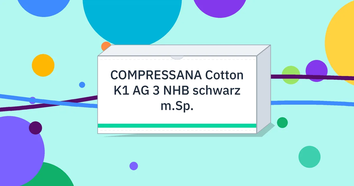 Symbolbild: Packung mit der Aufschrift COMPRESSANA Cotton K1 AG 3 NHB schwarz m.Sp. (PZN 11393043) – Verfügbarkeit und Bezug in Apotheken in Frankfurt am Main