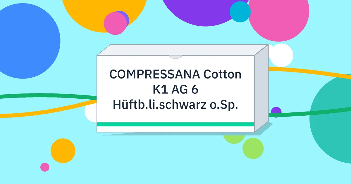 Symbolbild: Packung mit der Aufschrift COMPRESSANA Cotton K1 AG 6 Hüftb.li.schwarz o.Sp. (PZN 12980883) – Verfügbarkeit und Bezug in Apotheken in Frankfurt am Main
