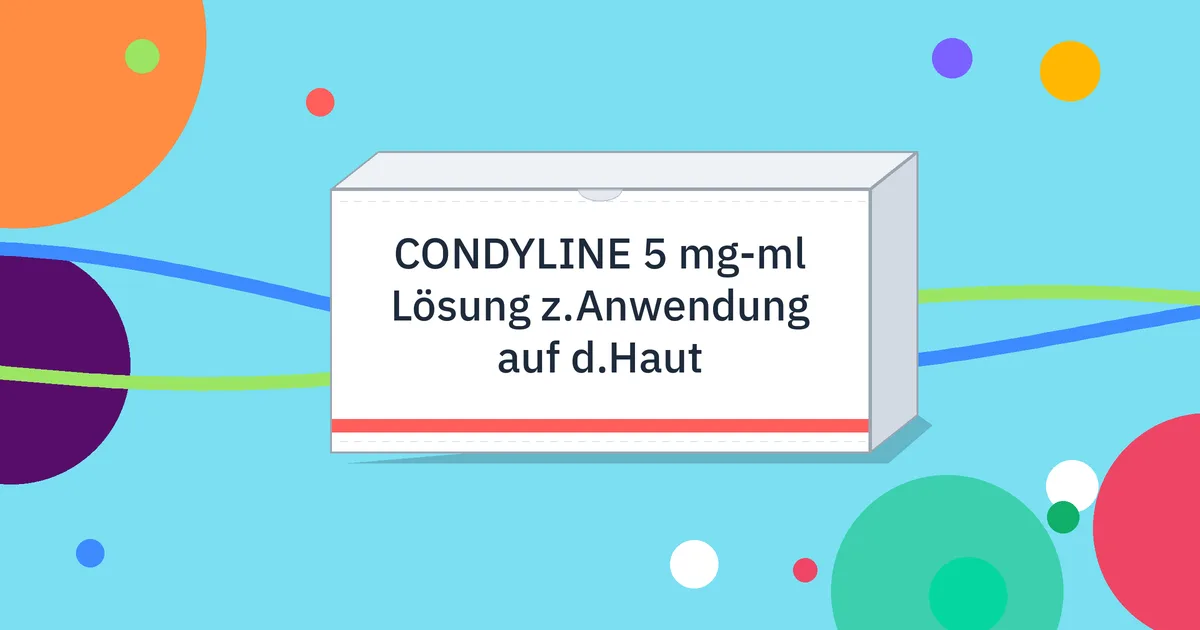 Symbolbild: Packung mit der Aufschrift CONDYLINE 5 mg-ml Lösung z.Anwendung auf d.Haut (PZN 11369263) – Verfügbarkeit und Bezug in Apotheken in Frankfurt am Main