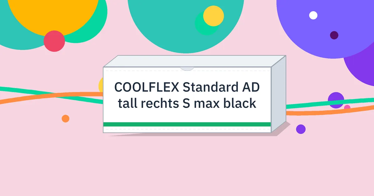 Symbolbild: Packung mit der Aufschrift COOLFLEX Standard AD tall rechts S max black (PZN 19535092) – Verfügbarkeit und Bezug in Apotheken in Frankfurt am Main