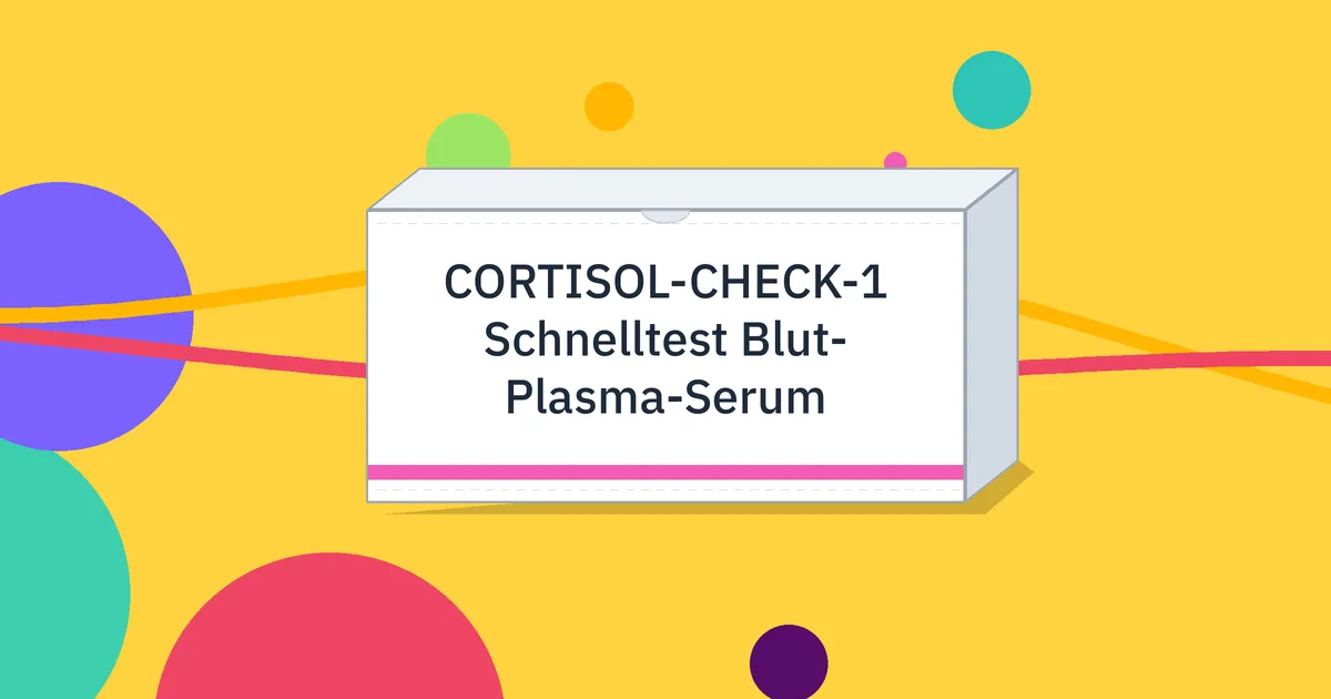 Symbolbild: Packung mit der Aufschrift CORTISOL-CHECK-1 Schnelltest Blut-Plasma-Serum (PZN 20279346) – Verfügbarkeit und Bezug in Apotheken in Frankfurt am Main