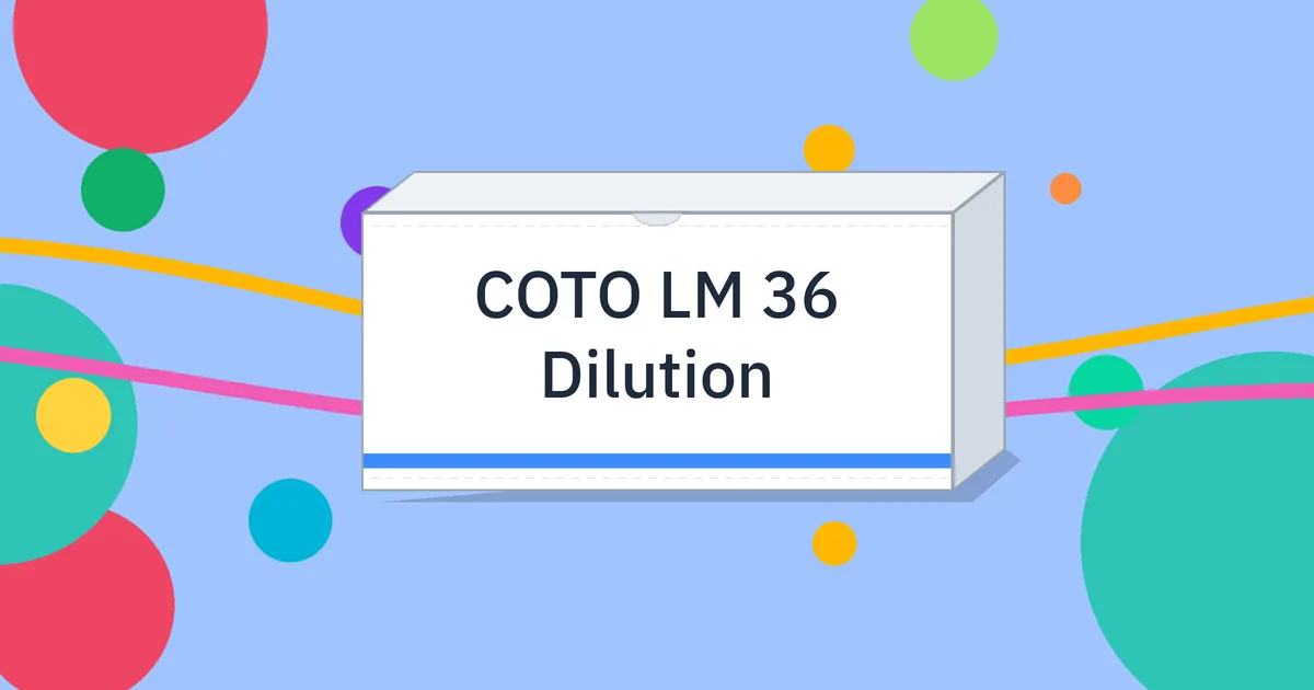 Symbolbild: Packung mit der Aufschrift COTO LM 36 Dilution (PZN 13455587) – Verfügbarkeit und Bezug in Apotheken in Frankfurt am Main