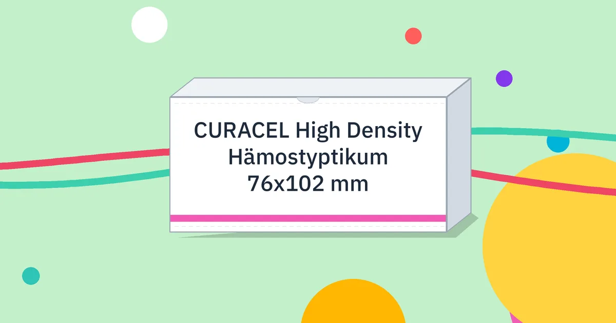 Symbolbild: Packung mit der Aufschrift CURACEL High Density Hämostyptikum 76x102 mm (PZN 09479027) – Verfügbarkeit und Bezug in Apotheken in Frankfurt am Main