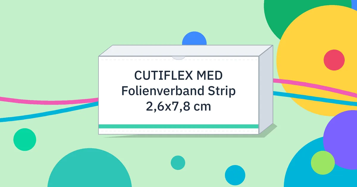 Symbolbild: Packung mit der Aufschrift CUTIFLEX MED Folienverband Strip 2,6x7,8 cm (PZN 17502680) – Verfügbarkeit und Bezug in Apotheken in Frankfurt am Main