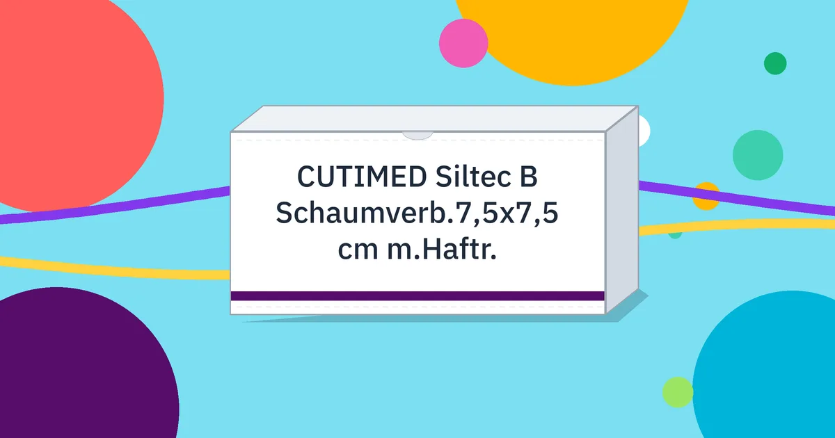 Symbolbild: Packung mit der Aufschrift CUTIMED Siltec B Schaumverb.7,5x7,5 cm m.Haftr. (PZN 20054630) – Verfügbarkeit und Bezug in Apotheken in Frankfurt am Main
