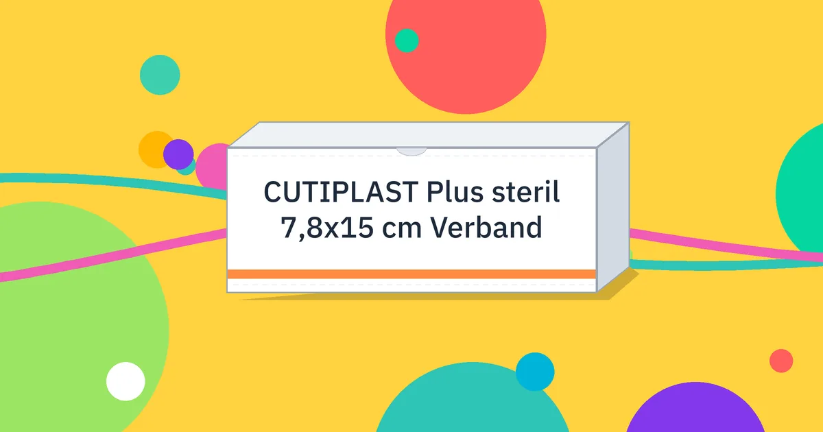 Symbolbild: Packung mit der Aufschrift CUTIPLAST Plus steril 7,8x15 cm Verband (PZN 16150581) – Verfügbarkeit und Bezug in Apotheken in Frankfurt am Main